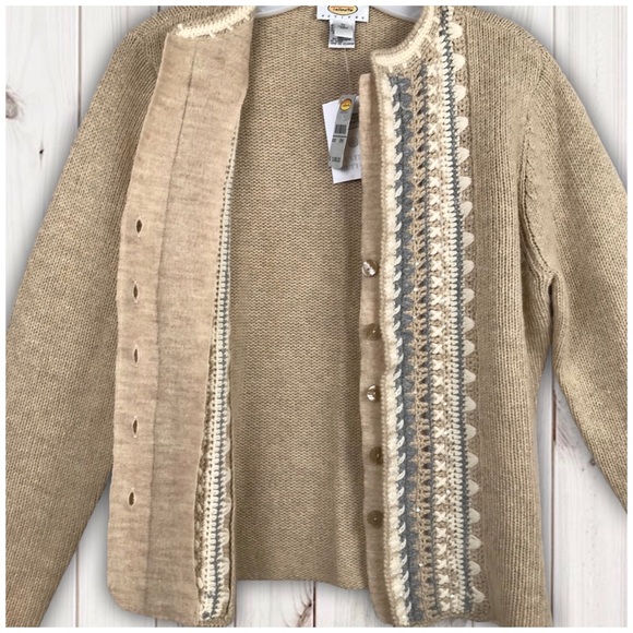 Talbots | Sweaters | Talbots Pm Beige Grey Ivory Button Cardigan Nwt ...
